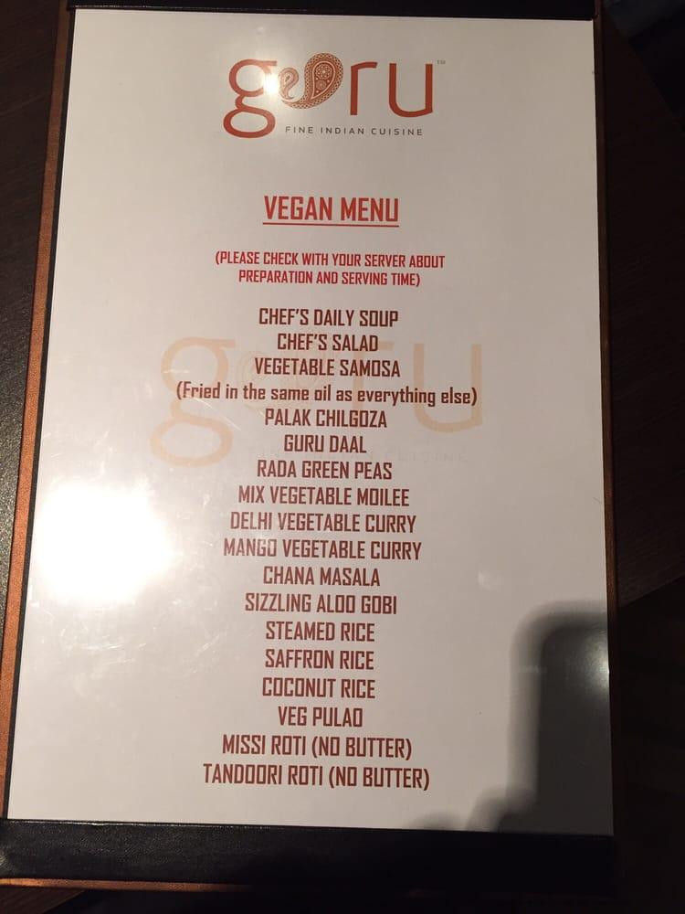 Menu at Guru Restaurant & Bar, Edmonton, 100 Ave NW