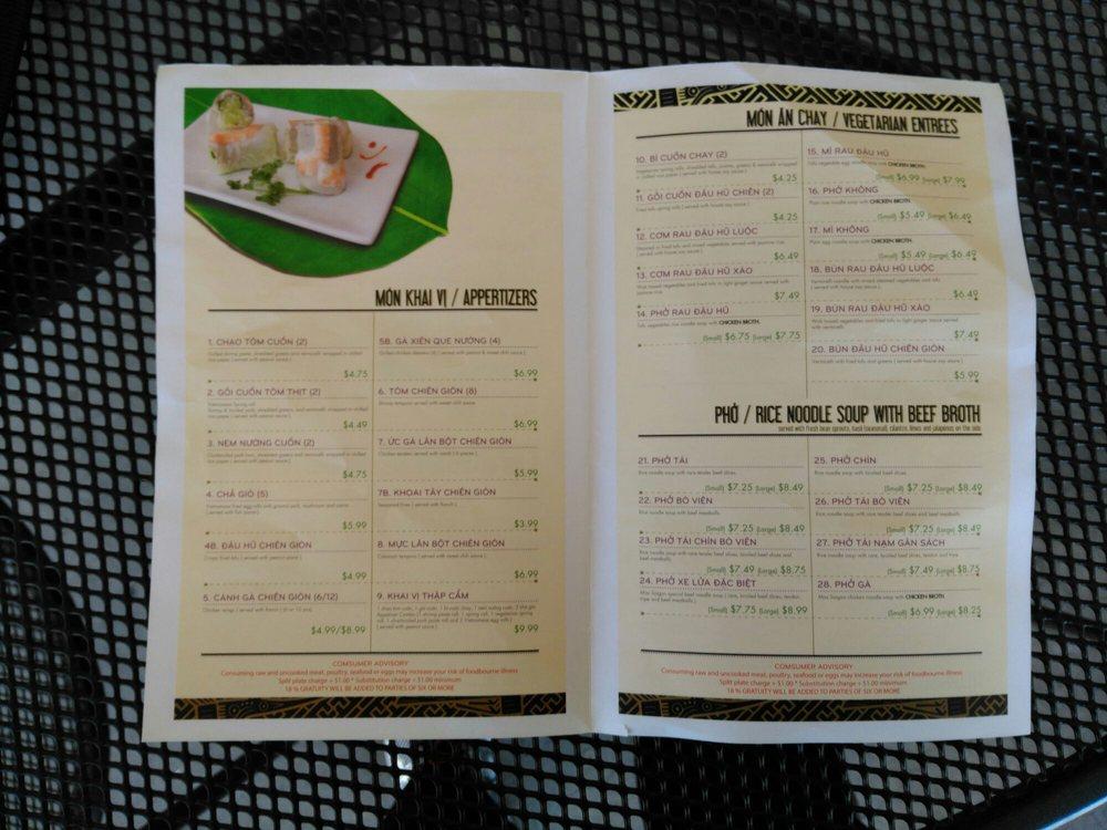 Menu at Miss Saigon restaurant, Tucson, N Campbell Ave