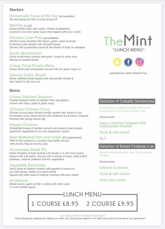 Menu at The Mint pub & bar, Coatbridge