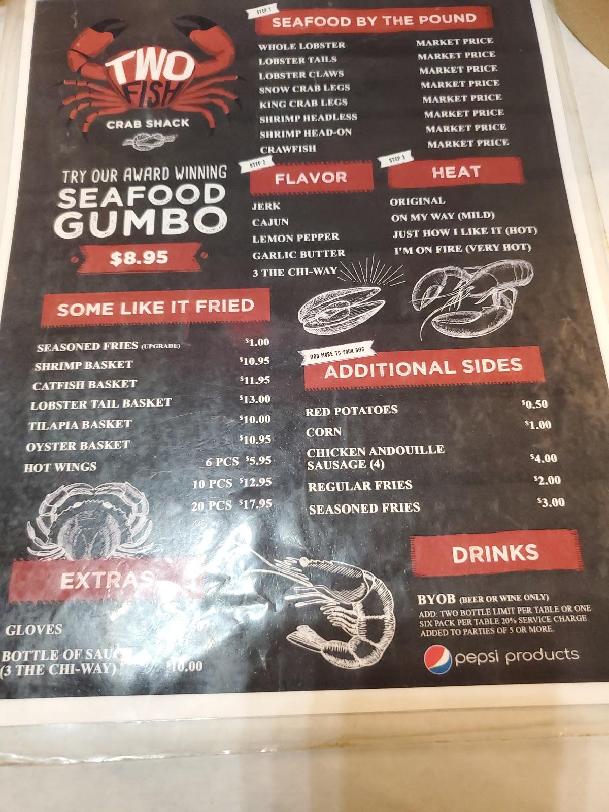 Menu at Two Fish Crab Shack restaurant, Chicago, 641 E 47th St