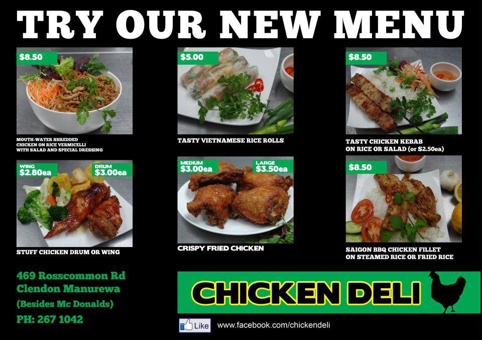 Menu at Chicken Deli restaurant, Auckland