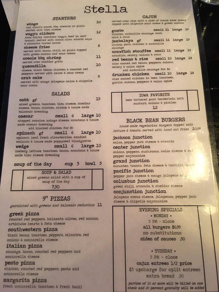 Menu at Stella restaurant, Iowa City