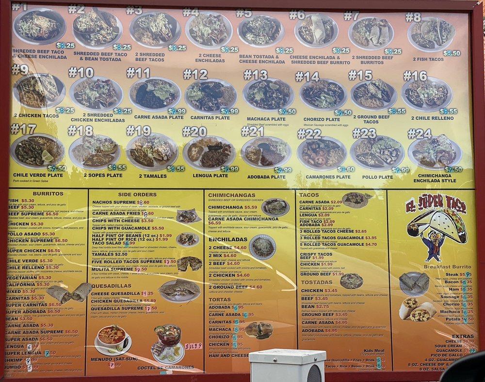 Menu at El Super Taco restaurant, Fort Smith, Zero St