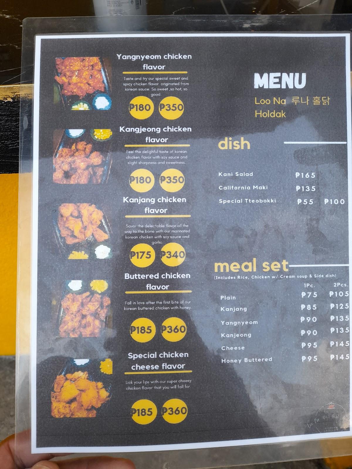 Menu at Loo Na Holdak restaurant, Sorsogon City