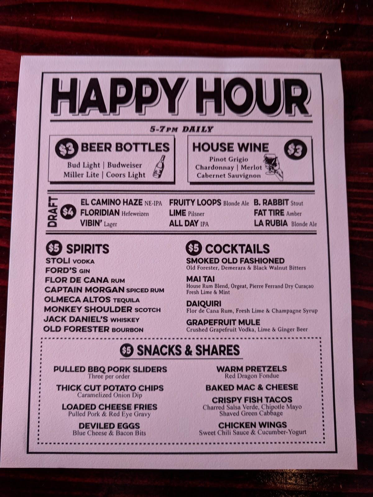Menu at Park Tavern pub & bar, Delray Beach