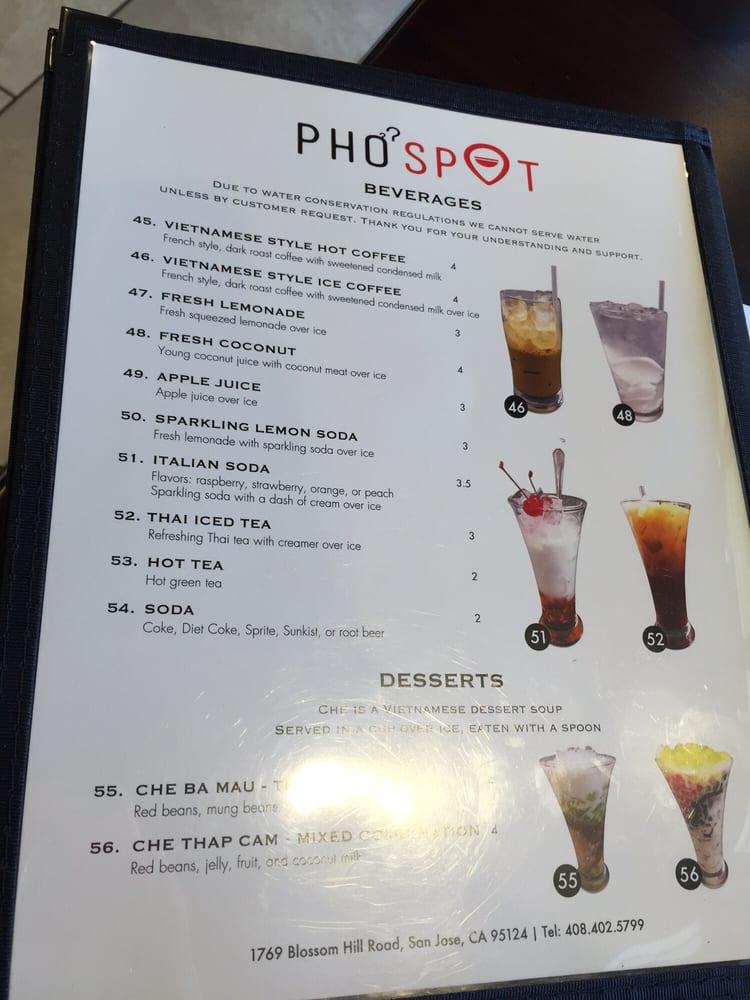 Menu at Pho Spot restaurant, San Jose, Blossom Hill Rd