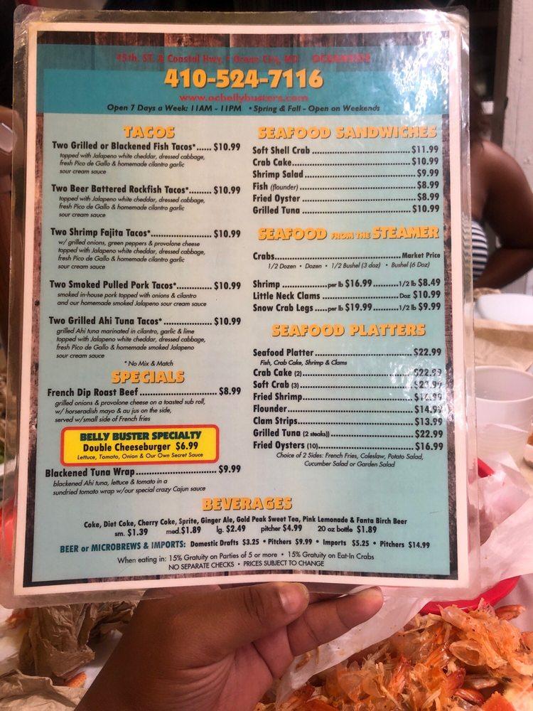 Carta del restaurante Belly Busters, Ocean City