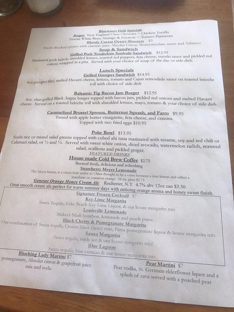Menu at Blue Water Grill restaurant, Skaneateles