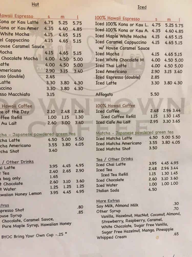 Menu at Downtown Coffee Honolulu cafe, Honolulu, 900 Fort Street Mall