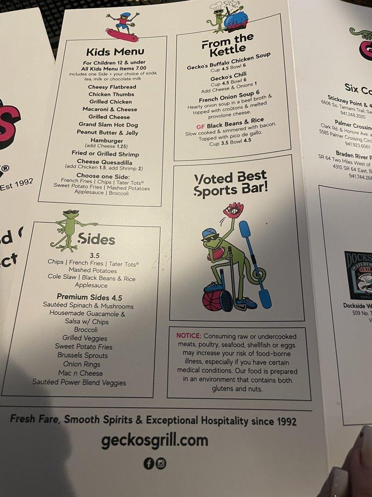 Menu at Gecko’s Grill & Pub, Bradenton, FL-64 E