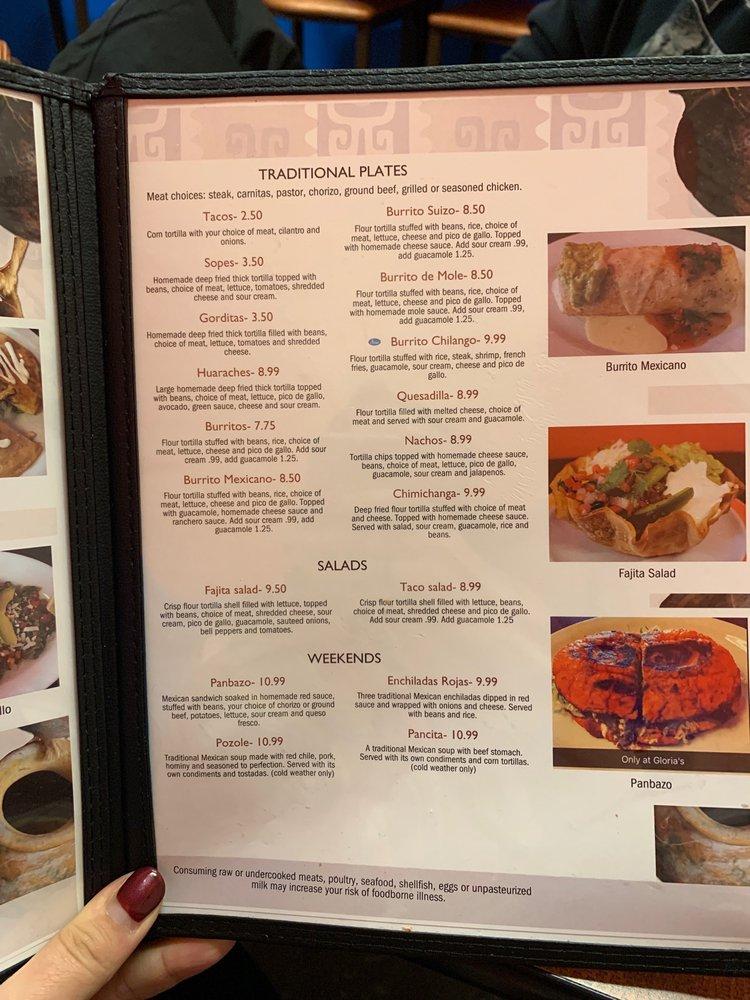Menu at Gloria's Mexican Restaurant, Madison