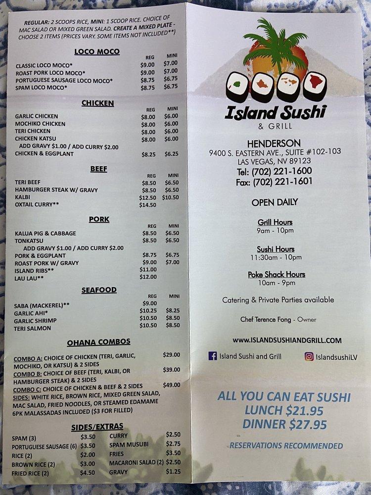 Menu at Island Sushi and Grill restaurant, Las Vegas, S Eastern Ave Ste 103