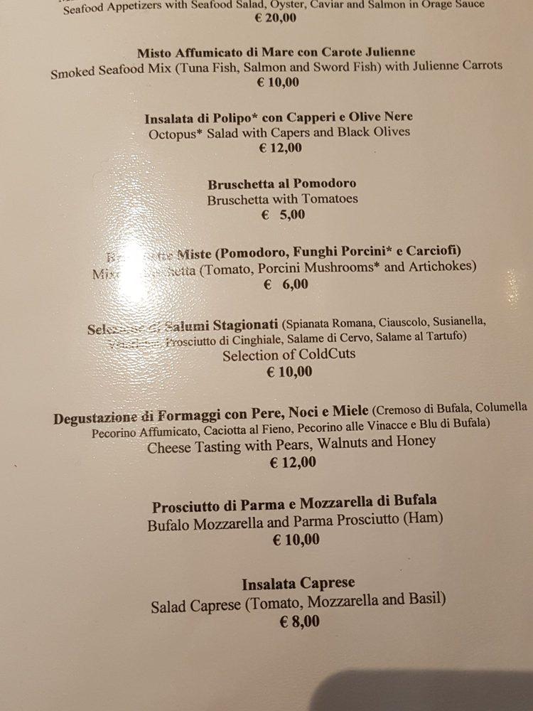 Menu at La Tavernetta 48 restaurant, Rome