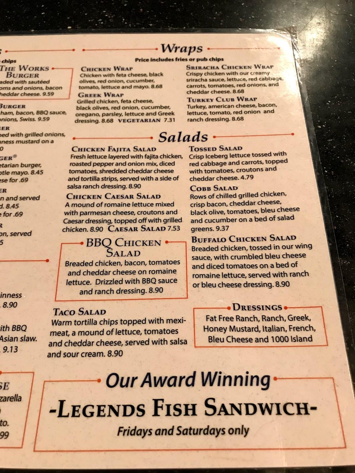 Menu at Legends pub & bar, Champaign, 522 E Green St