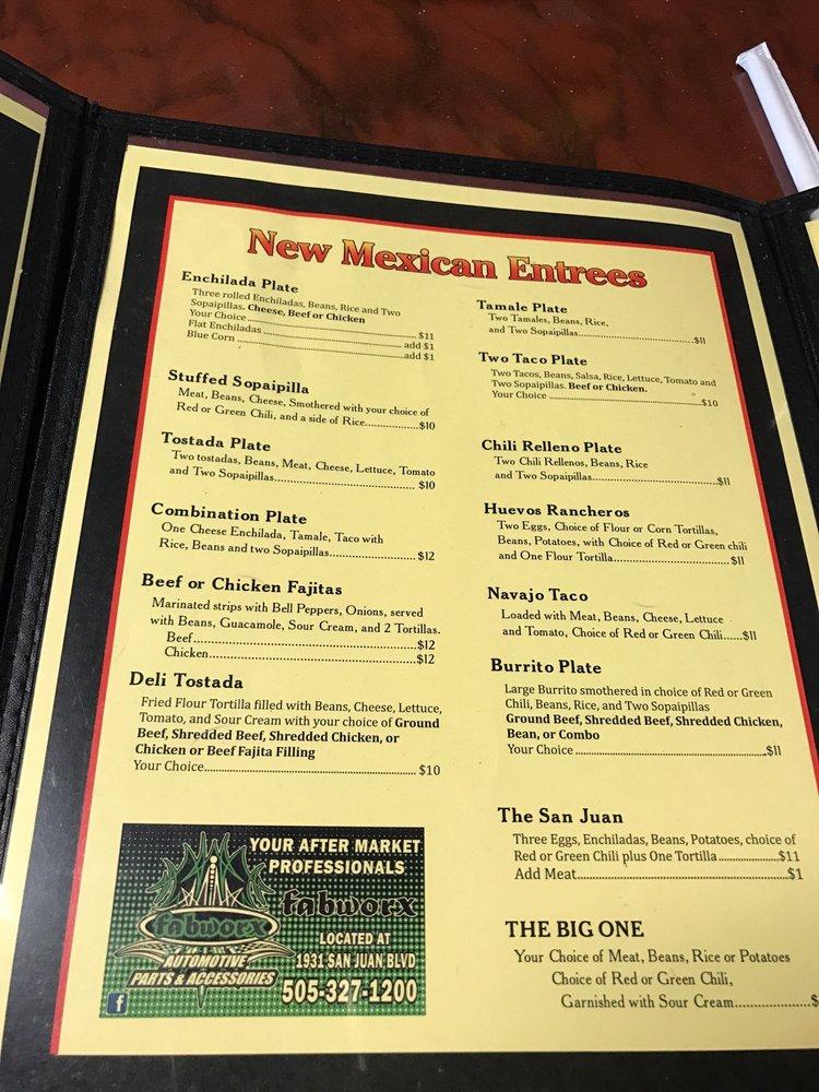 Menu at Los Rios Cafe, Farmington