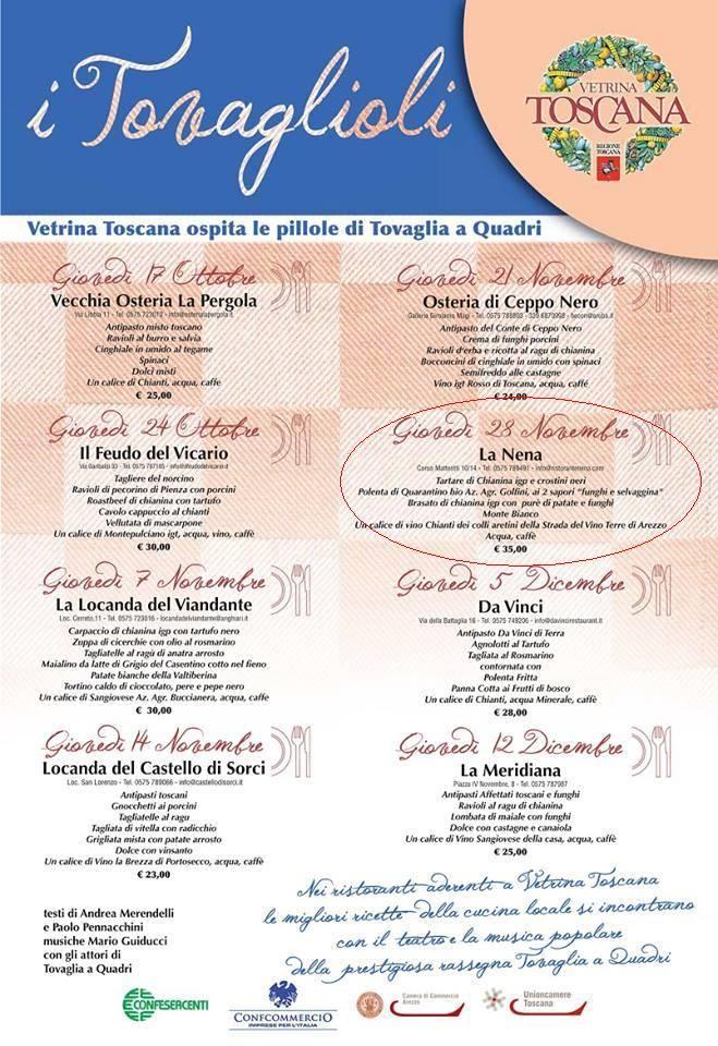 Menu da Ristorante Nena, Anghiari