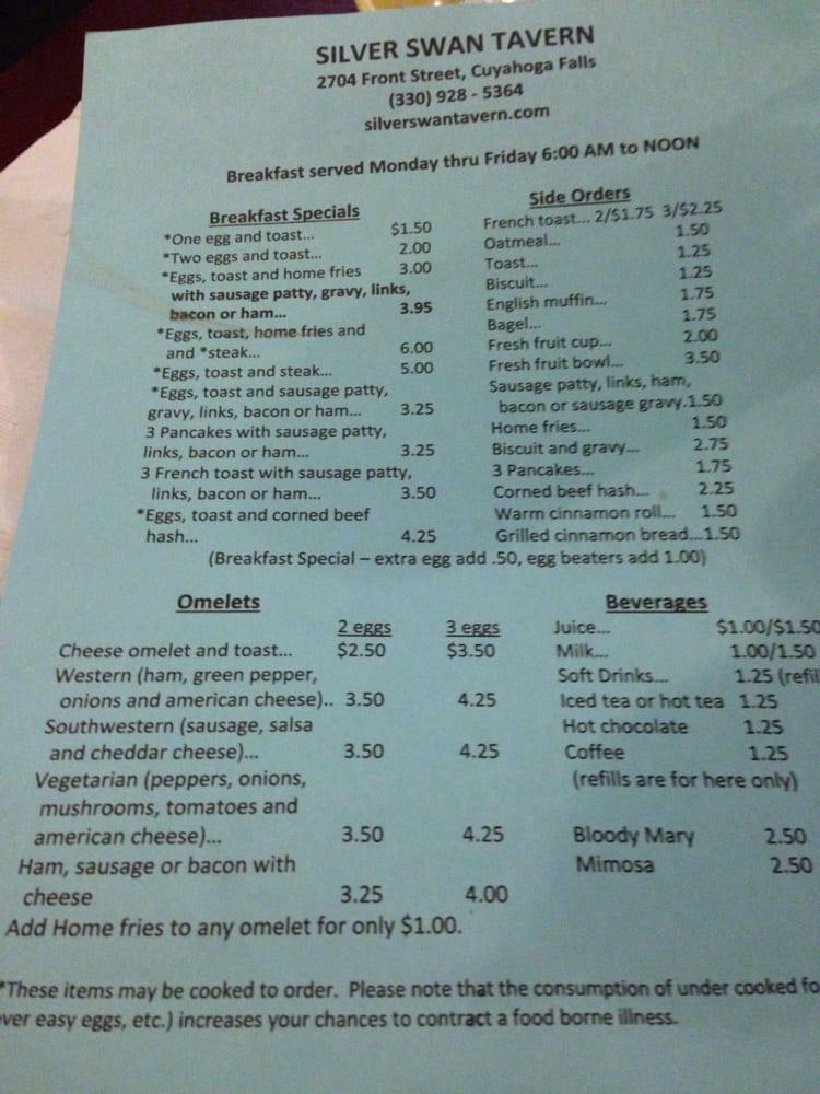 Menu at Silver Swan Tavern pub & bar, Cuyahoga Falls, 2704 Front St