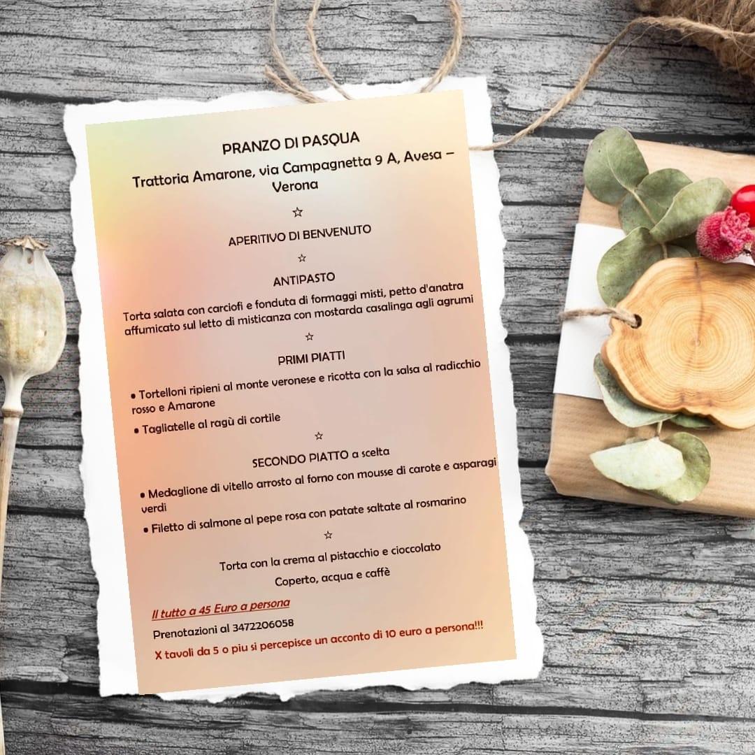 Menu at Trattoria Amarone restaurant, Verona