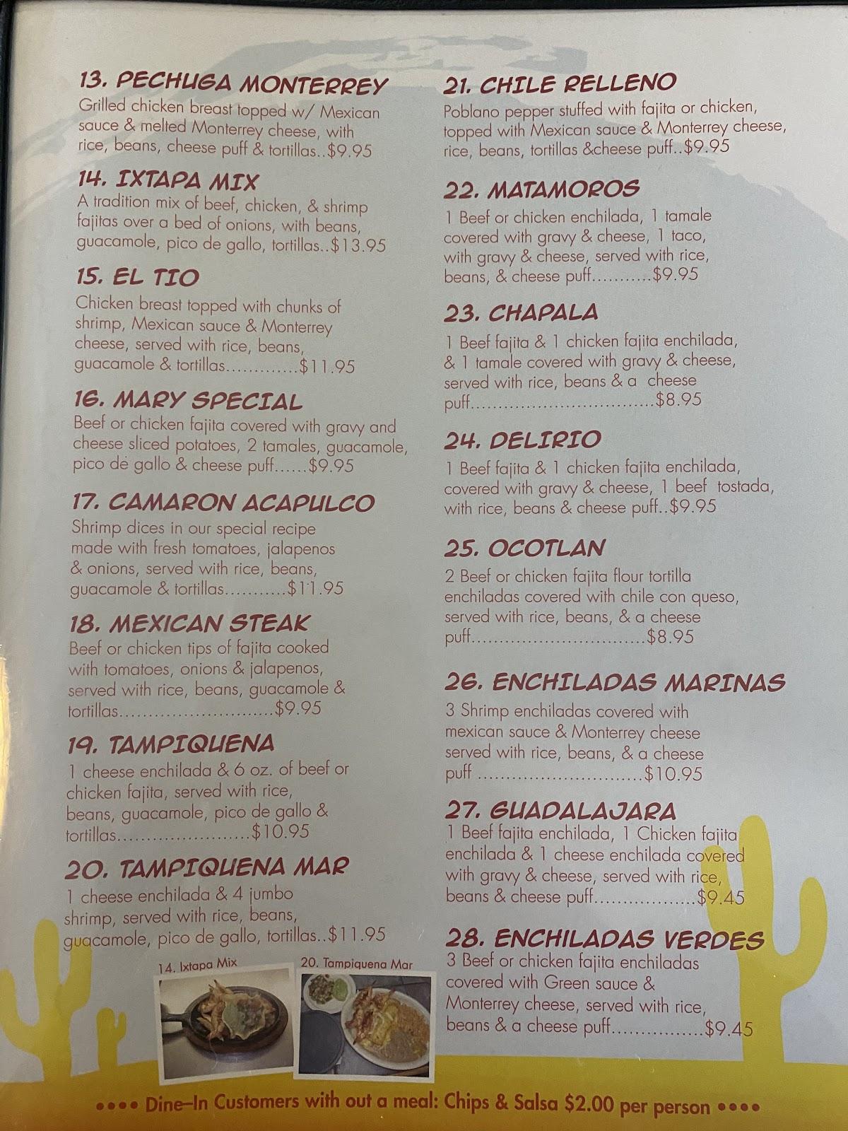 Menu at El Tio Mexican Restaurant, Hemphill