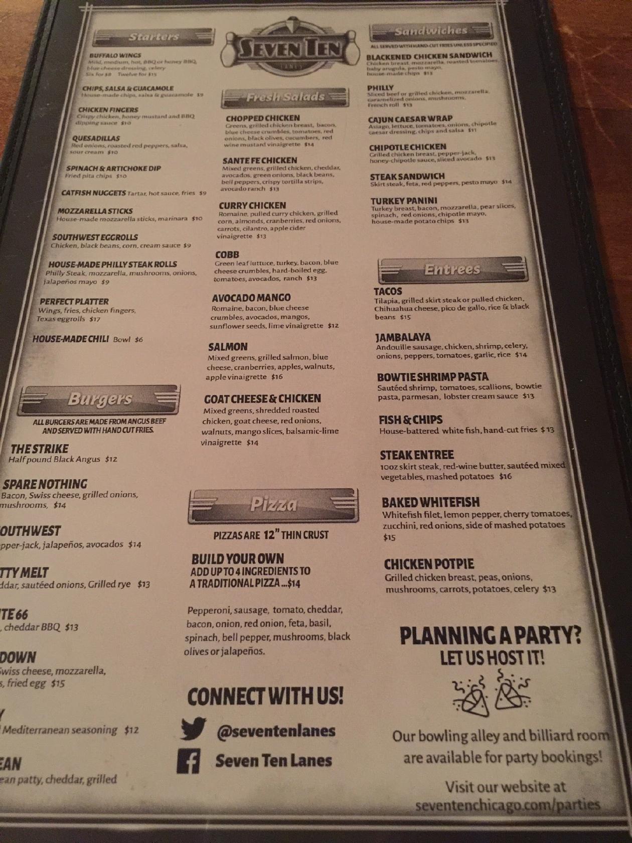 Menu at Seven Ten Social pub & bar, Chicago