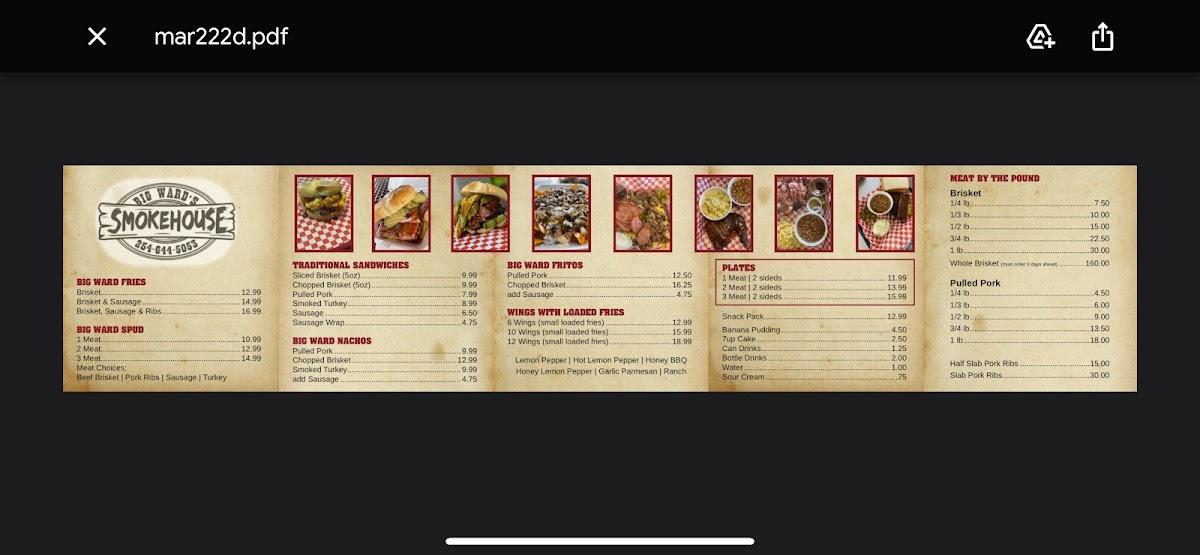 Menu at Big Ward’s Smoke House BBQ, Bellmead