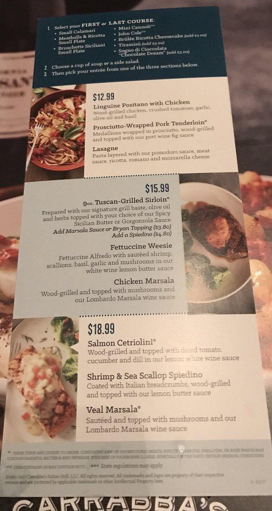 Menu at Carrabba's Italian Grill restaurant, Coral Springs