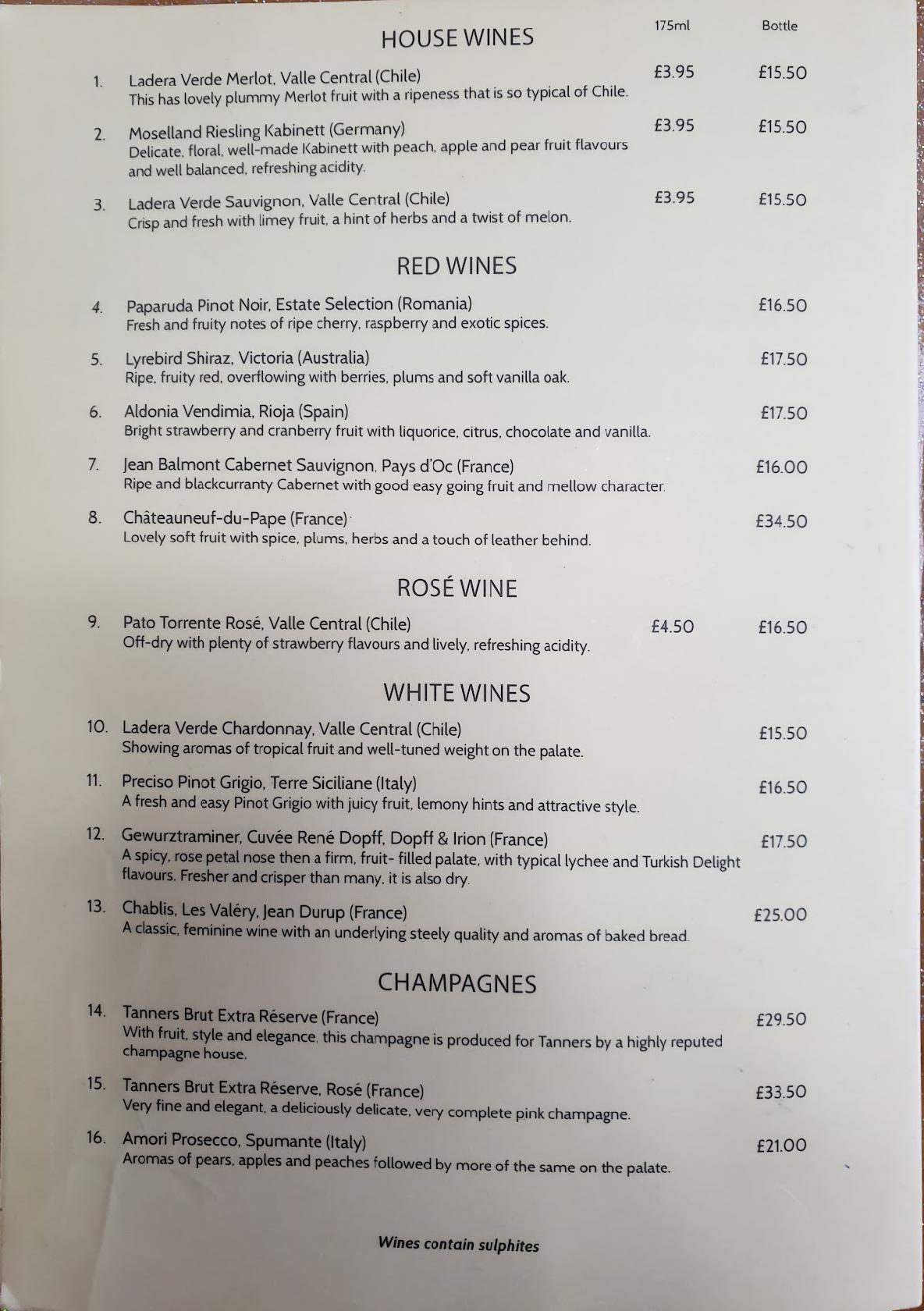 Menu at Castle Thai restaurant, Shrewsbury