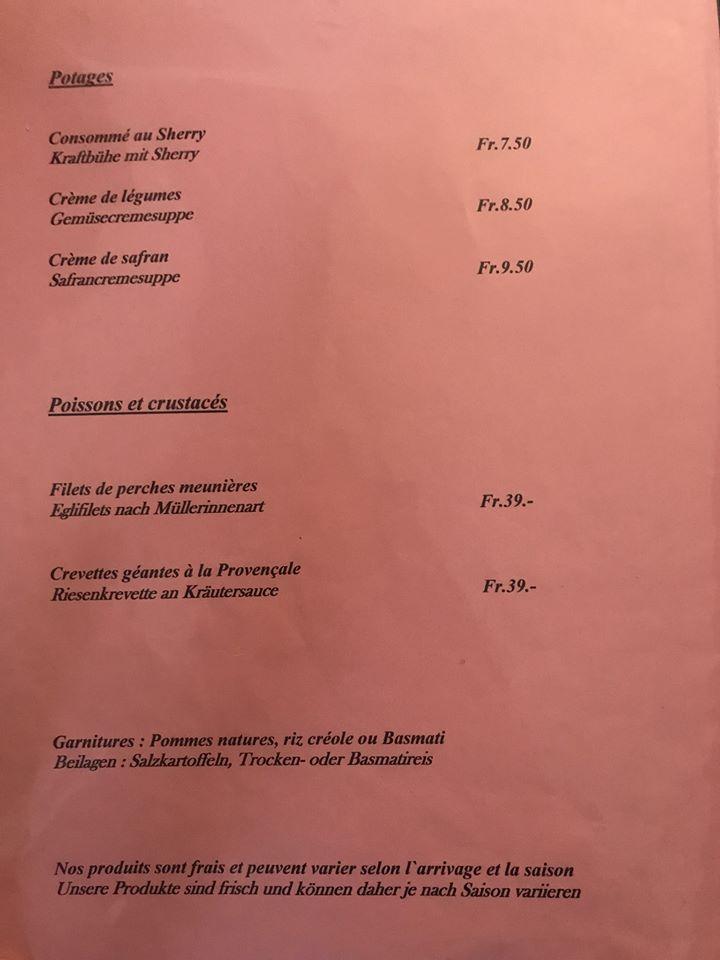 Menu au Cheval Blanc, Orvin