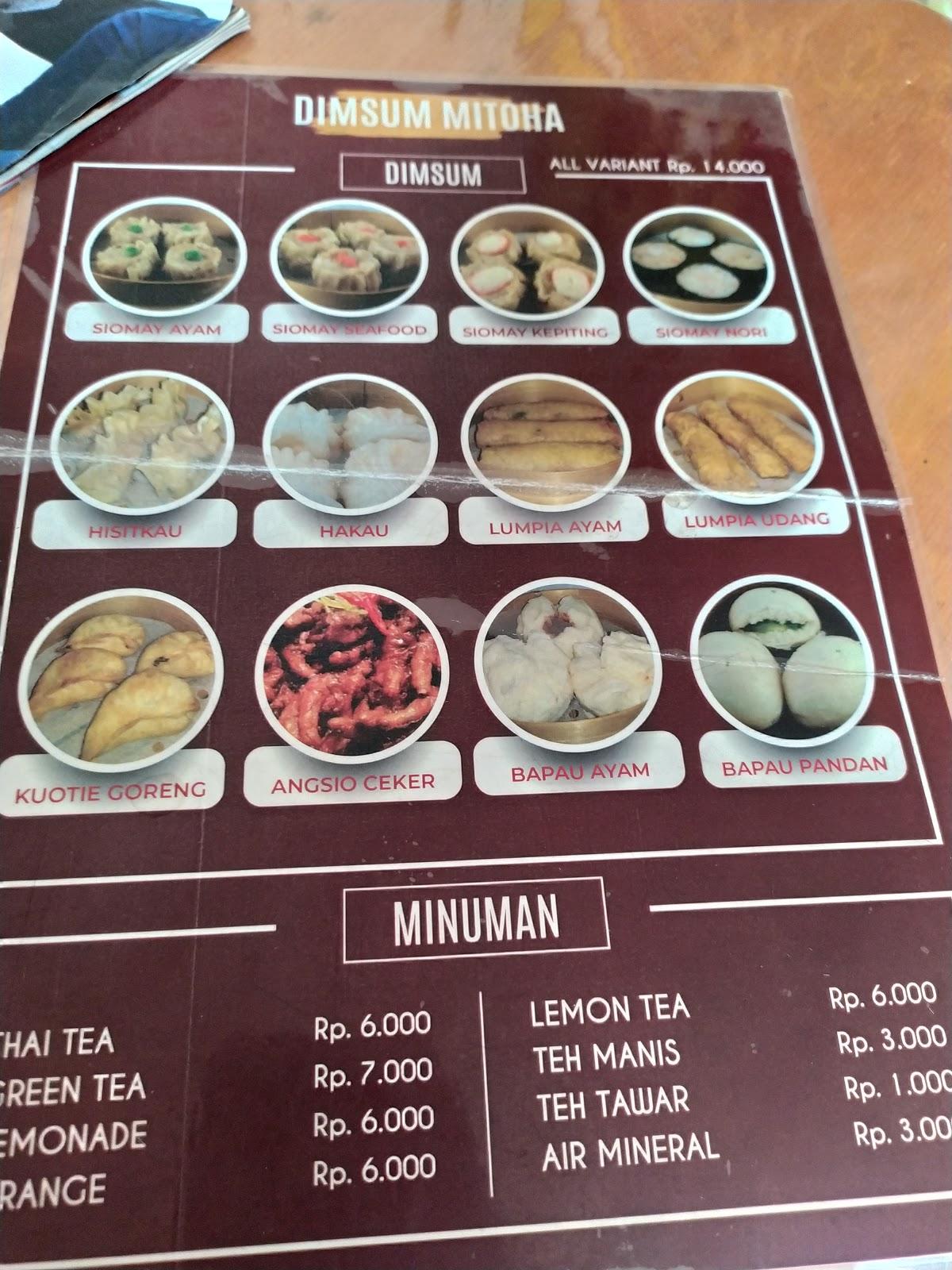 Menu at Dimsum mitoha restaurant, Bandung