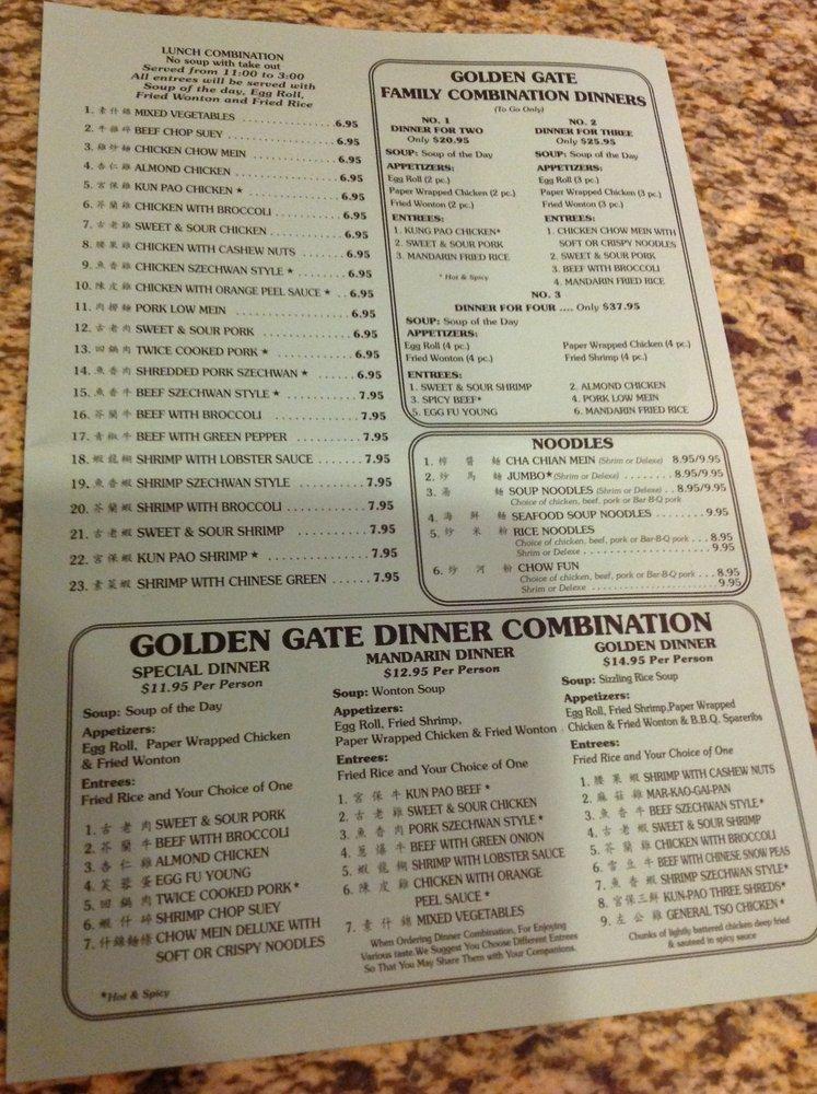 Menu at Golden Gate Chinese Restaurant, Victorville