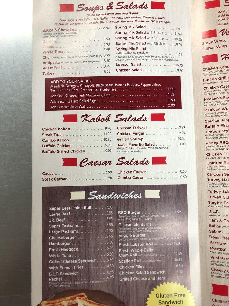 Menu at Jimbo's Roastbeef and Seafood pizzeria, Tewksbury