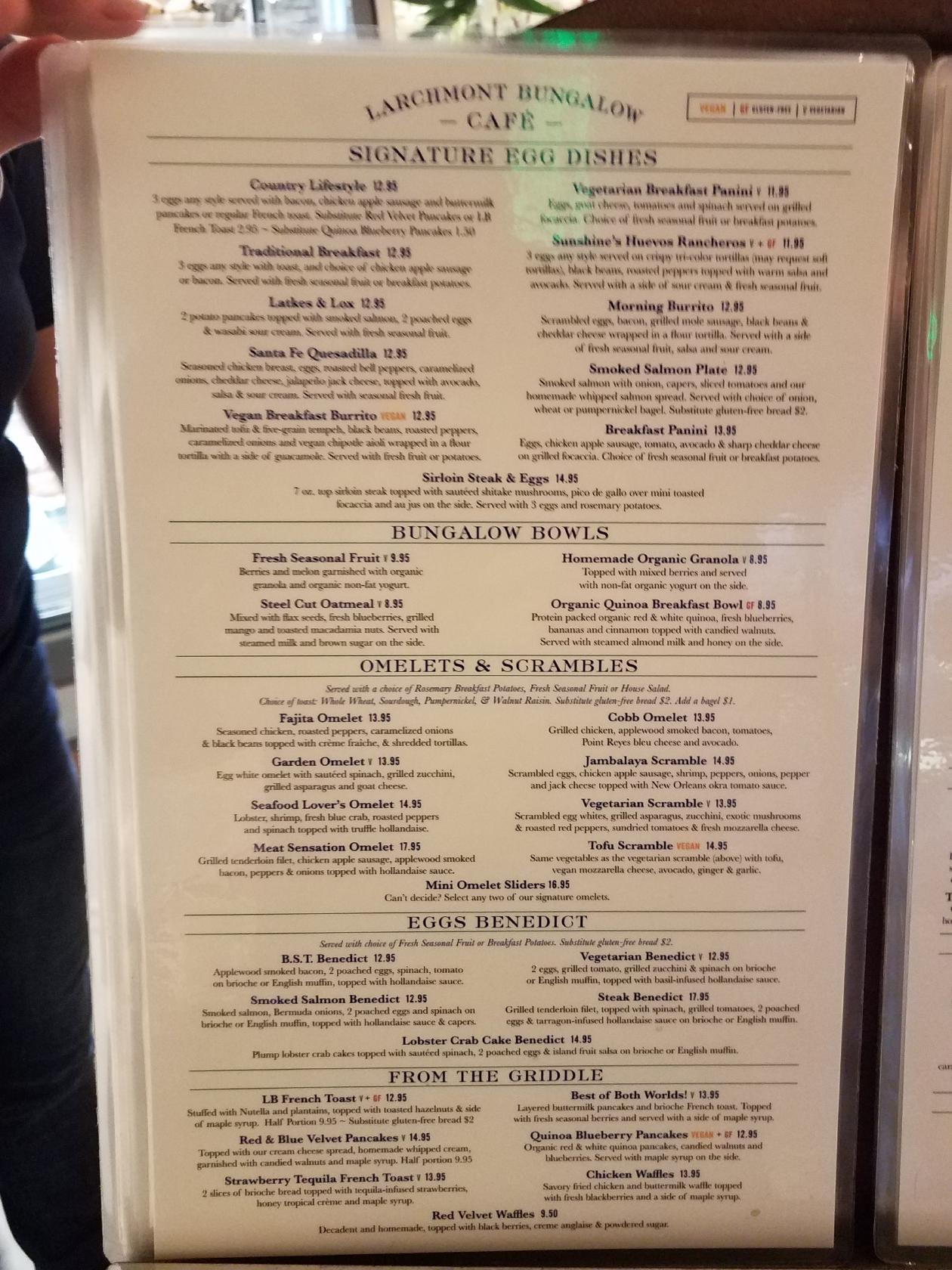 Menu at Larchmont Bungalow Cafe, Los Angeles