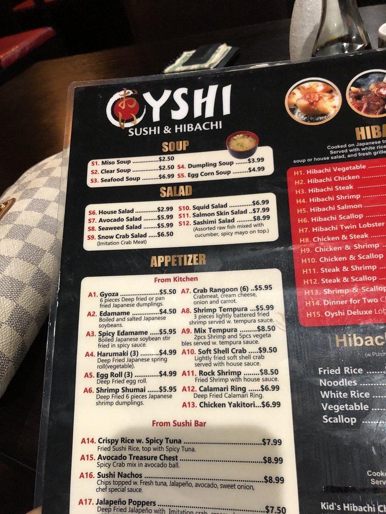 Menu at Oyshi - Sushi & Hibachi restaurant, Grand Prairie