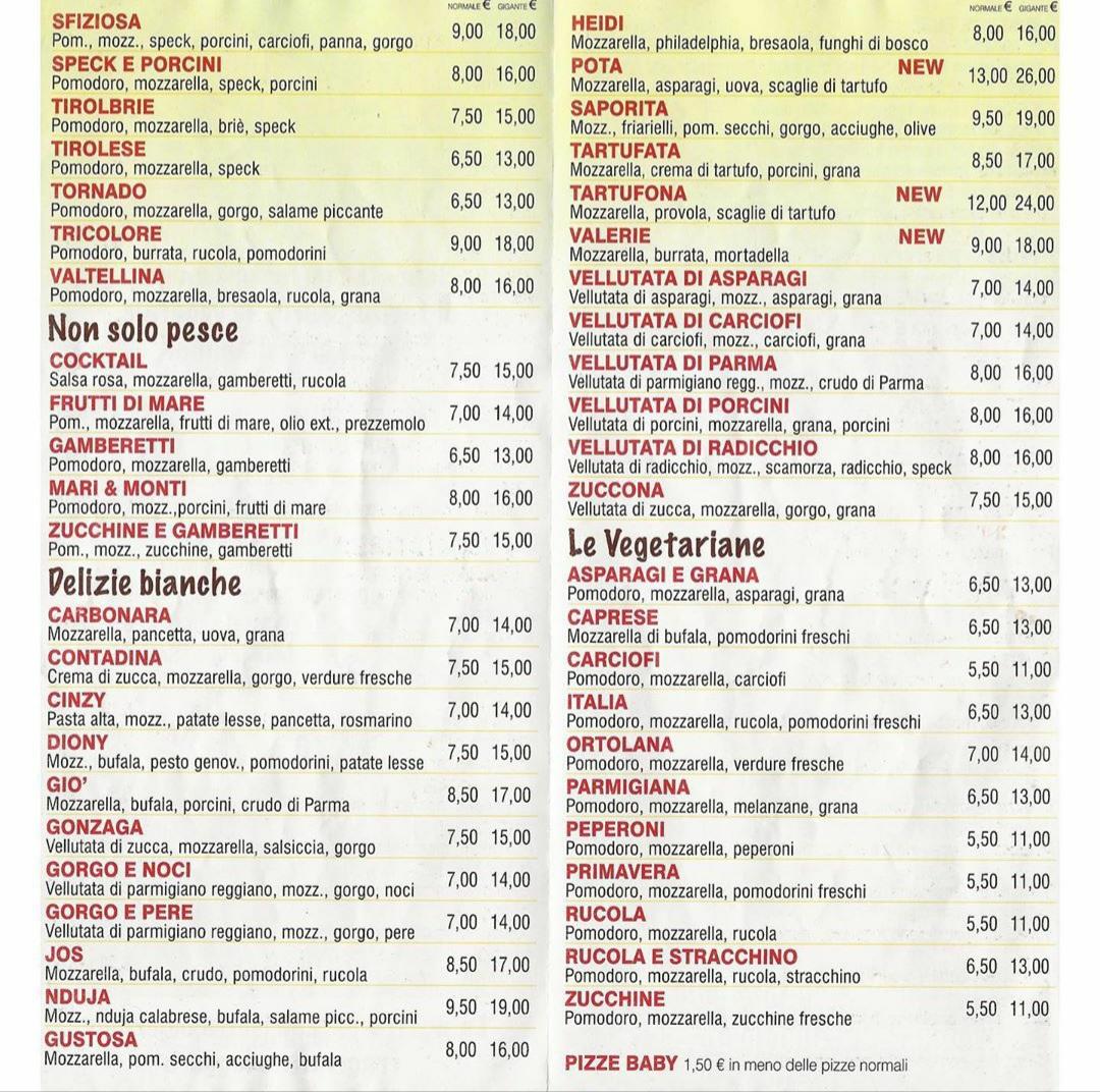Menu da Pizzeria Antico Rustico, Rezzato