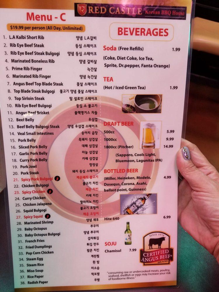 Menu at Red Castle Korean BBQ, Rialto
