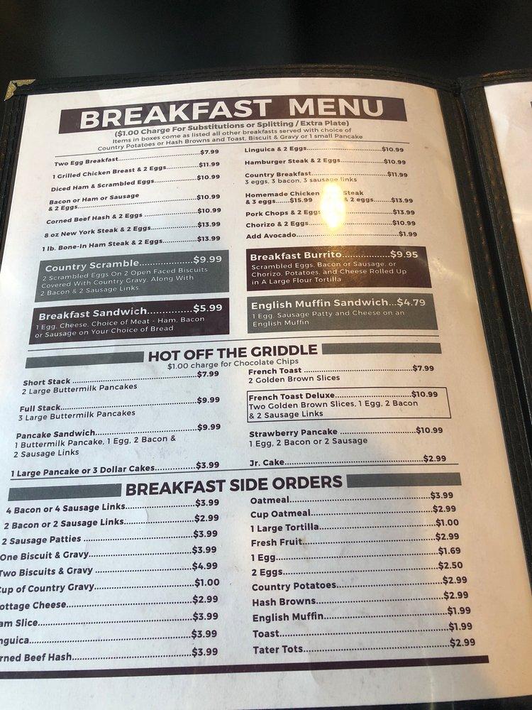 Menu at Sam's Cafe, Ceres