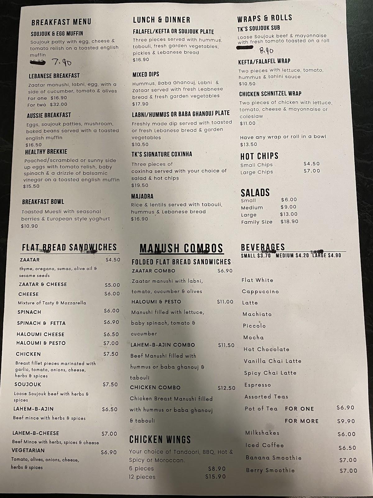 Menu at TK's Cafe & Pizzeria, Park Holme
