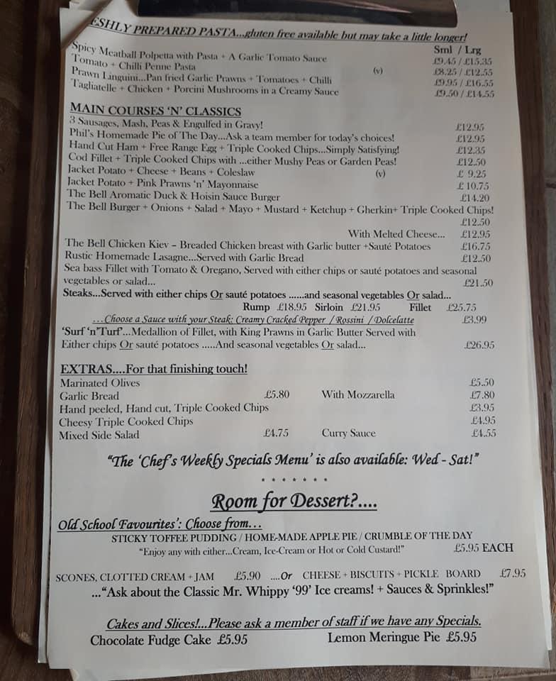 Menu at The Bell pub & bar, Studham