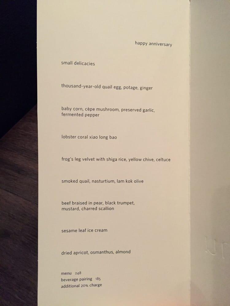 Menu at Benu pub & bar, San Francisco