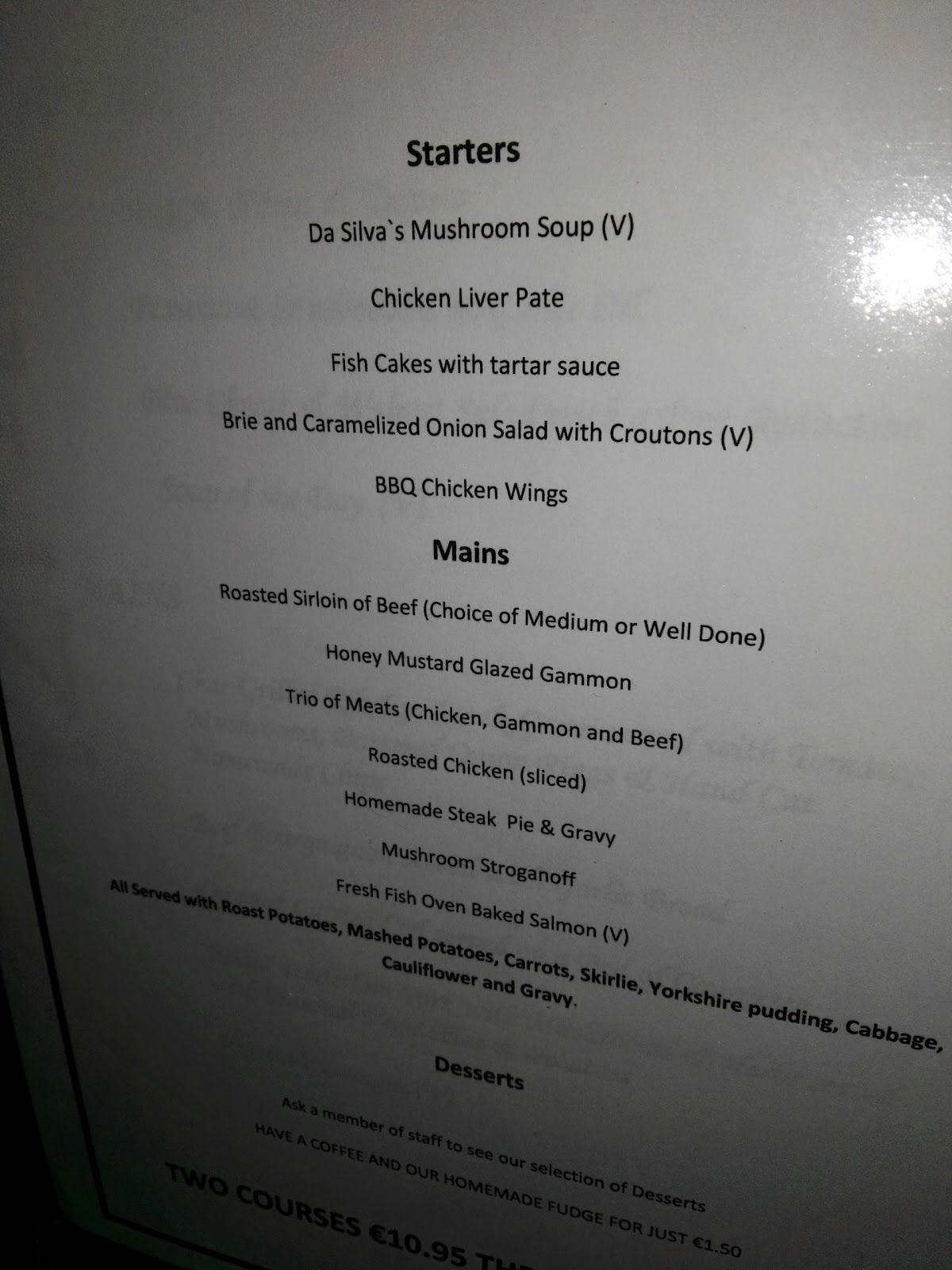Menu at Da Silva's Restaurant Quesada, Quesada