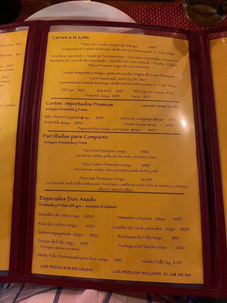 Carta de parrilla Don Asado Parroquia, Ciudad de México, Parroquia 906