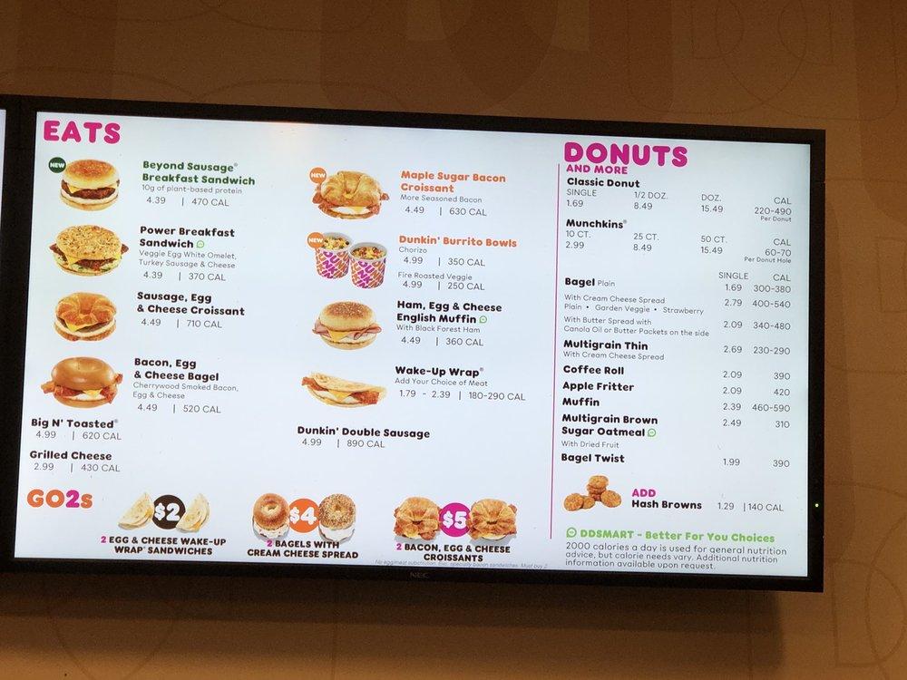 Menu at Dunkin' restaurant, West New York, 353 Amsterdam Ave