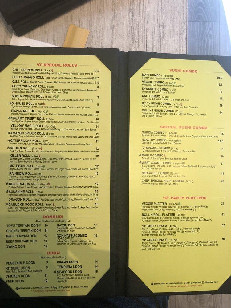 Menu at O Sushi Downtown Vancouver restaurant, Vancouver, 742 Granville St