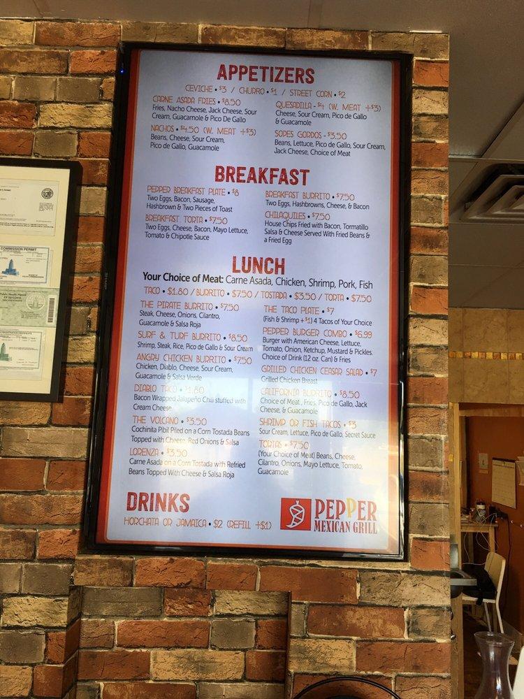 Menu at Pepper Mexican Grill restaurant, Los Angeles
