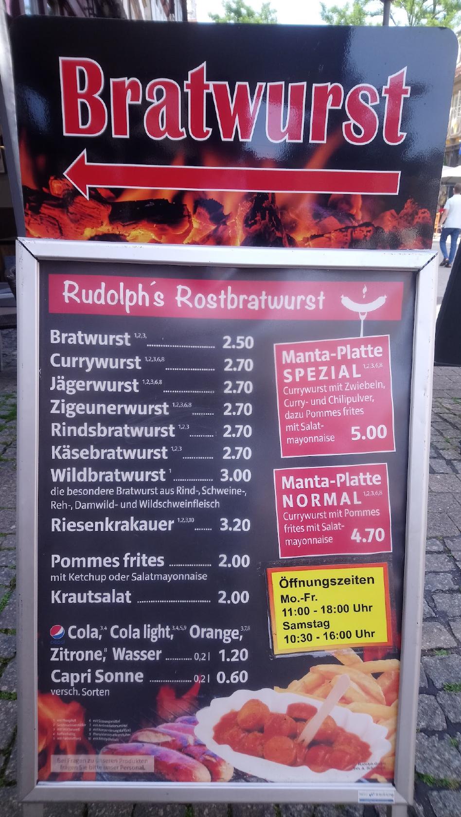 Speisekarte von Rudolph's Rostbratwurst pub & Bar, Detmold