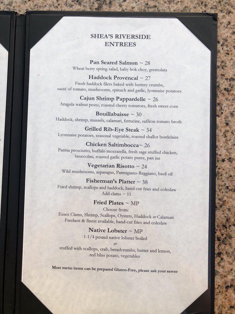 Menu at Shea's Riverside Restaurant & Bar, Essex