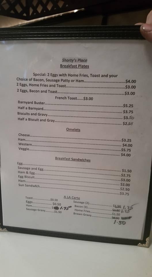 Menu at Shorty's Place pub & bar, Chester