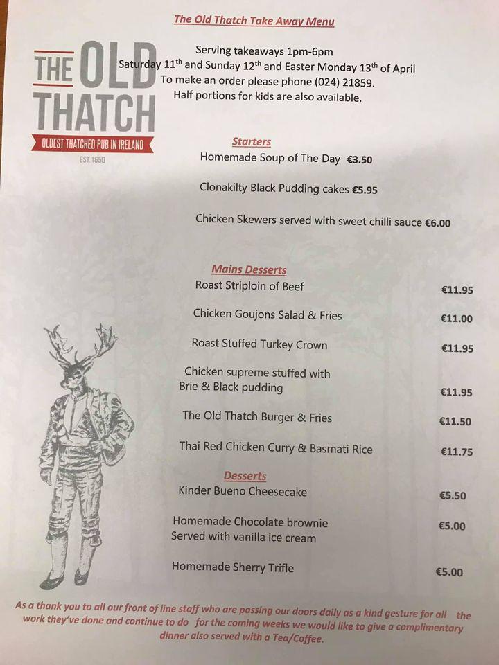 Menu at The Old Thatch Bar & Restaurant, Killeagh