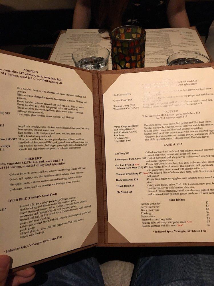 Menu at Up Thai restaurant, New York City