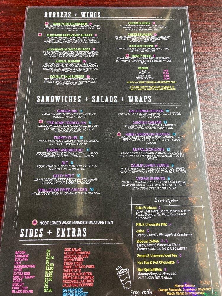 Menu at Wake n Bake Breakfast Company restaurant, Burlington